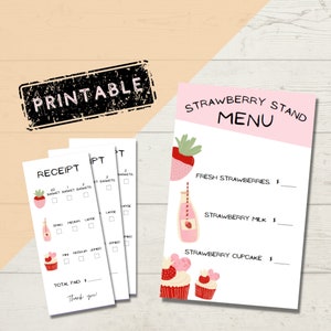 Printable Strawberry Stand Menus and Receipts for Kids Creative Play ...
