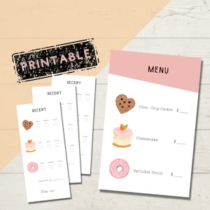 Printable Bakery Menus and Receipts for Kids Creative Play - Etsy