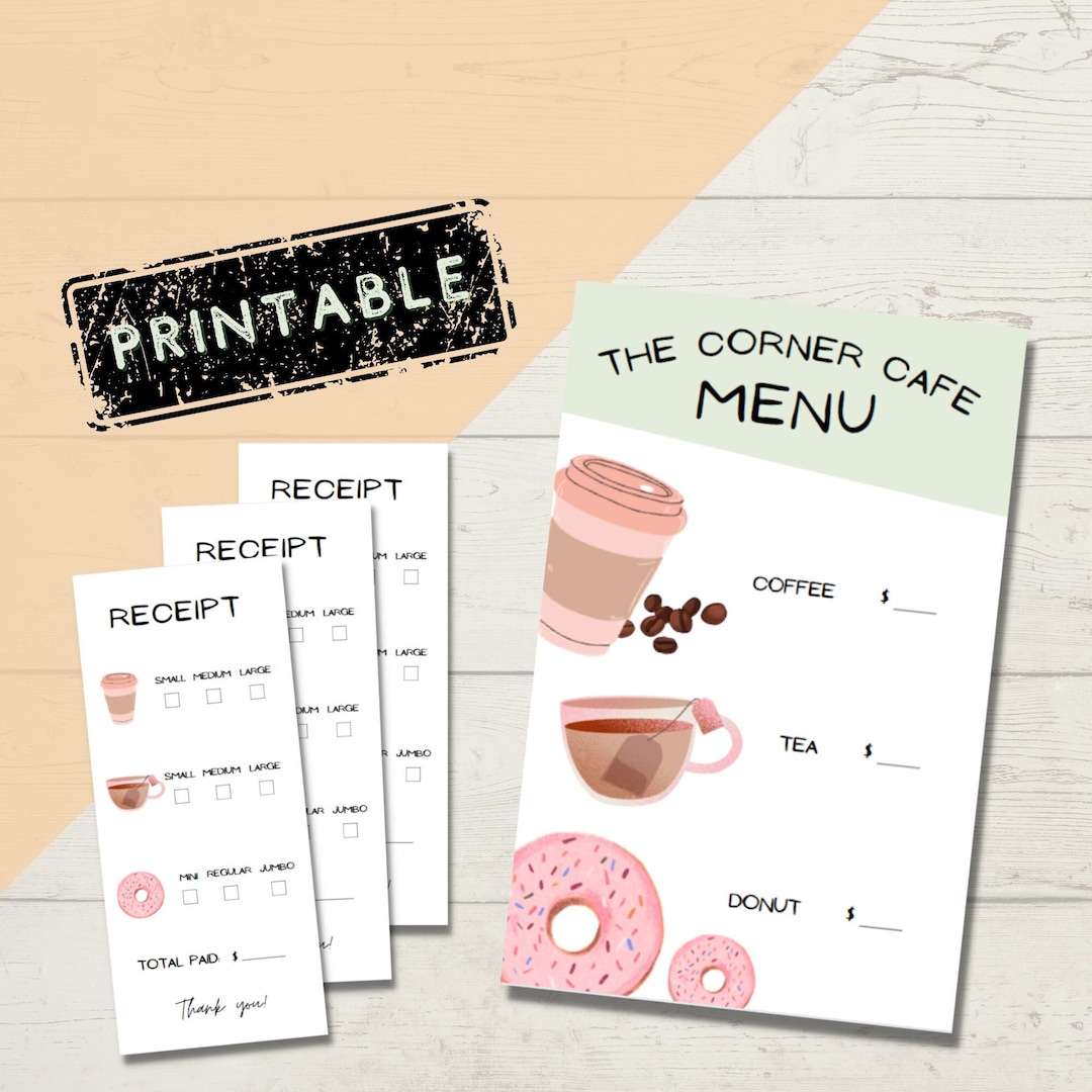 Printable Cafe Menus and Receipts for Kids Creative Play, Pretend ...