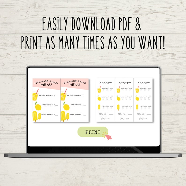 Printable Lemonade Stand Menus and Receipts for Kids Creative Play ...