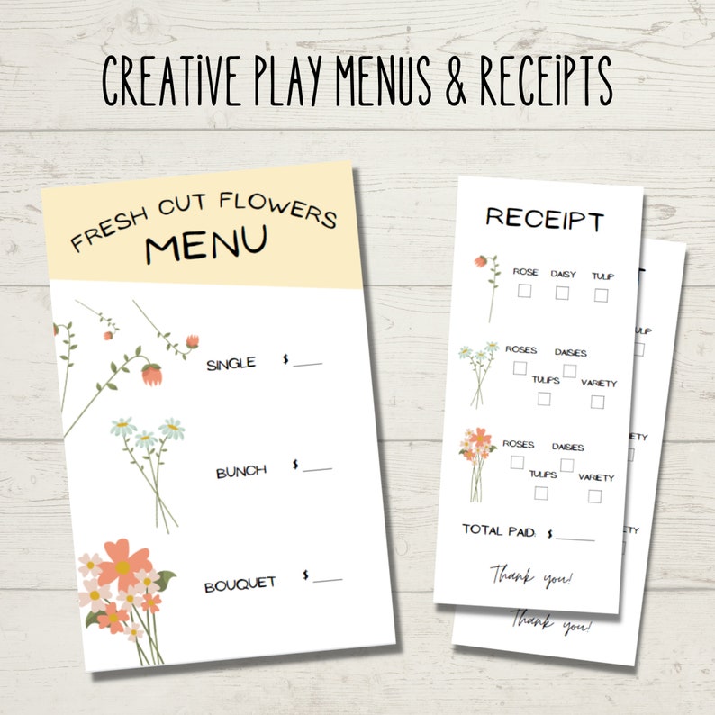 Printable Flower Shop Menus and Receipts for Kids Creative - Etsy