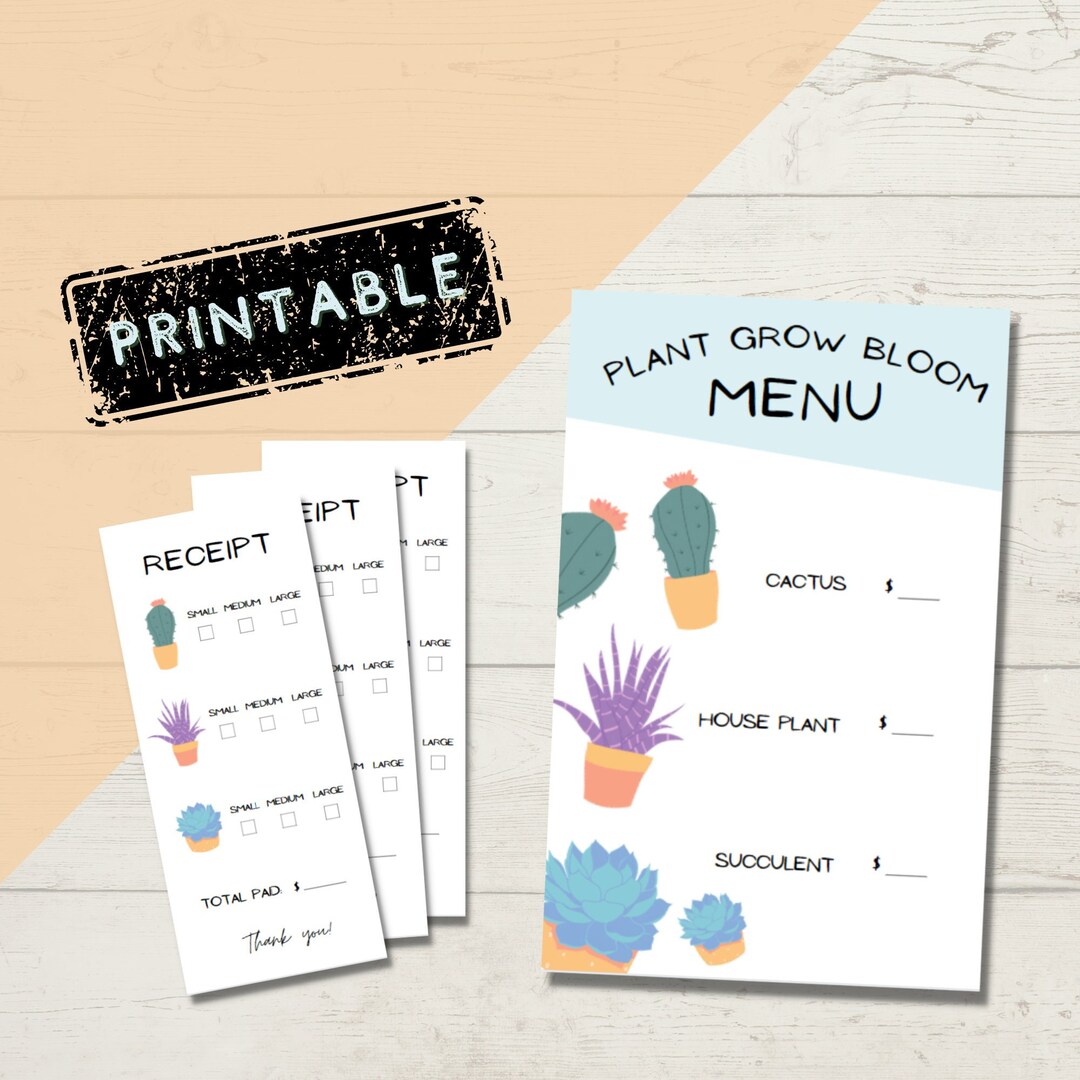Printable Plant Store Menus and Receipts for Kids Creative Play ...