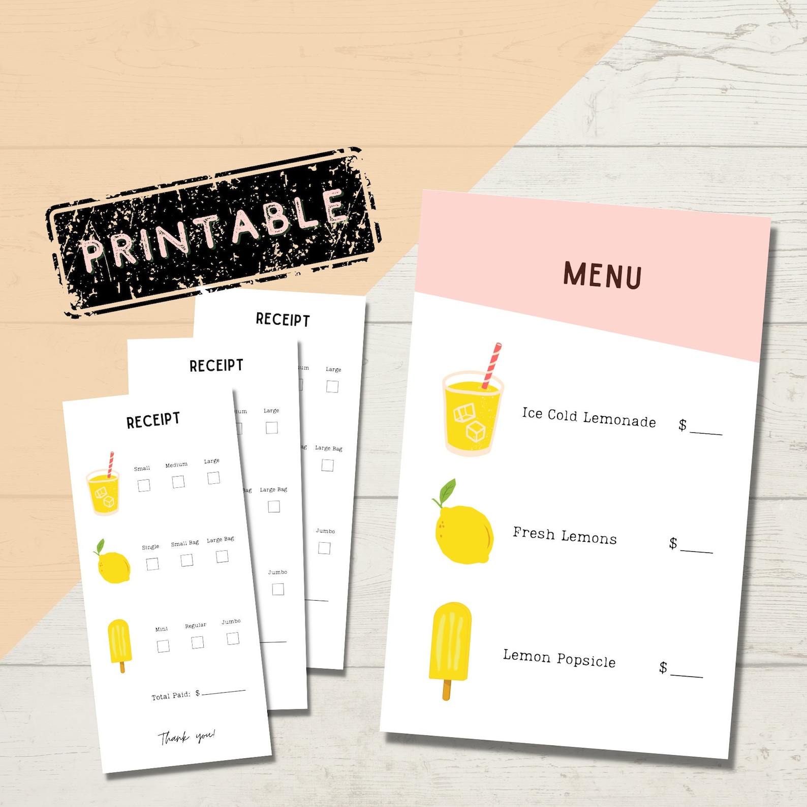 Printable Lemonade Stand Menus and Receipts for Kids Creative - Etsy
