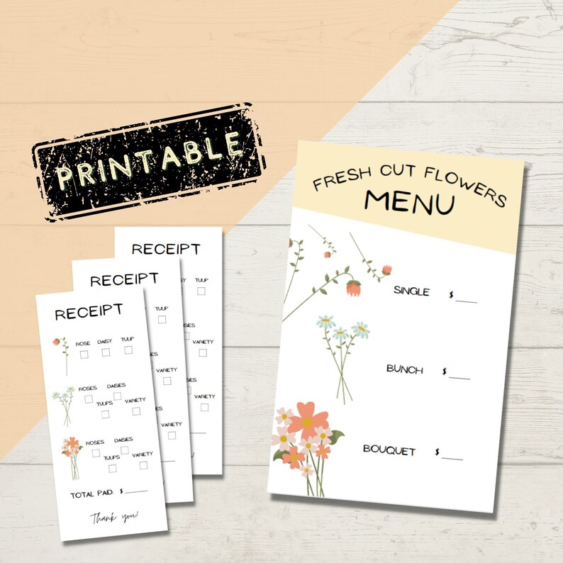 Printable Flower Shop Menus and Receipts for Kids Creative - Etsy