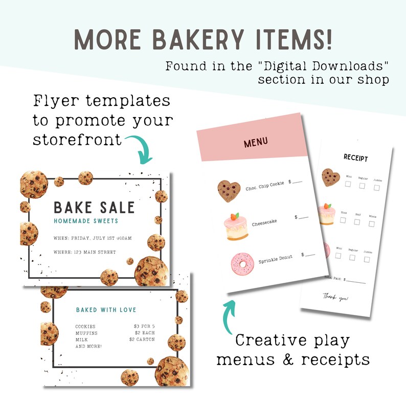 Printable Bakery Menus and Receipts for Kids Creative Play - Etsy
