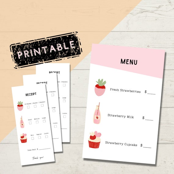 Printable Strawberry Stand Menus and Receipts for Kids - Etsy