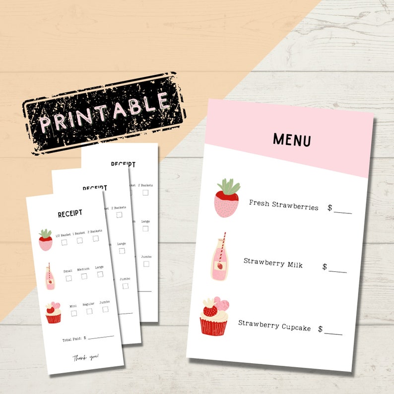 Printable Strawberry Stand Menus and Receipts for Kids - Etsy