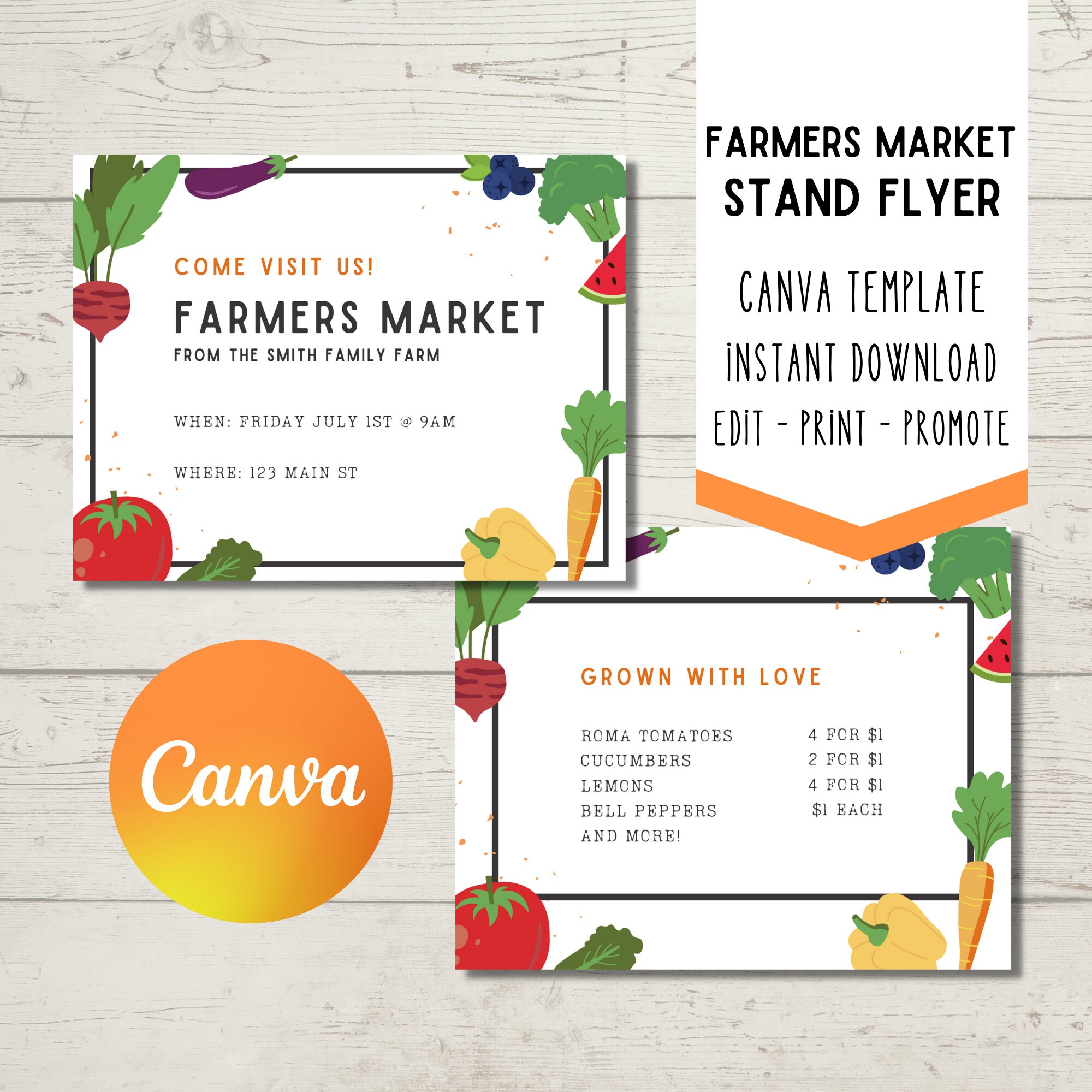 Farmers Market Stand Event Flyer EDITABLE TEMPLATE Easily - Etsy