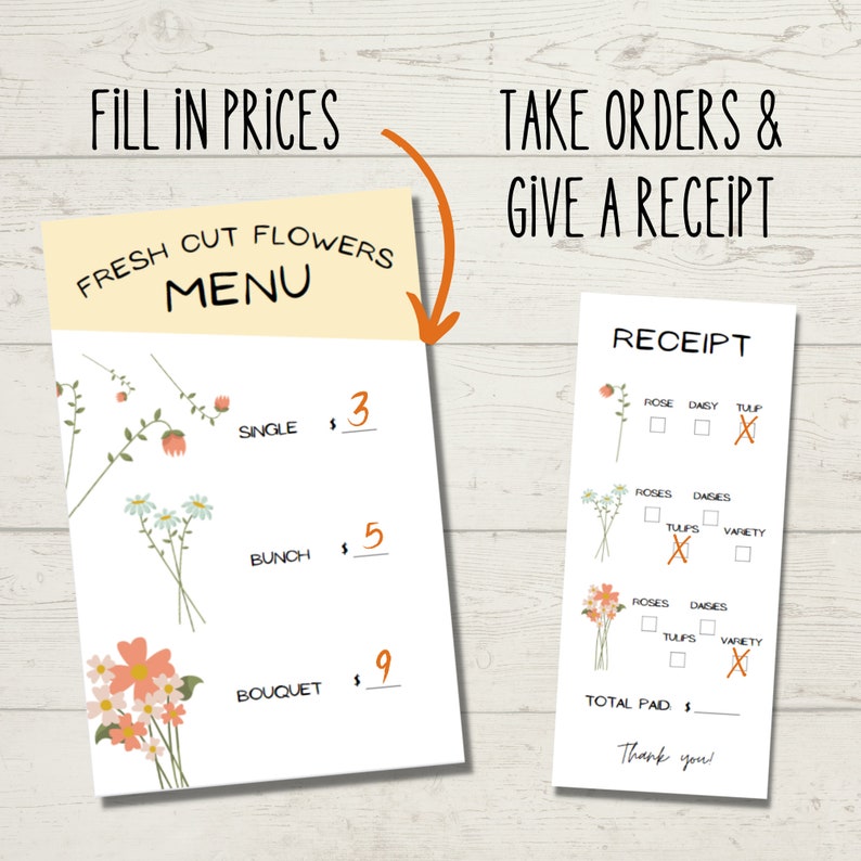 Printable Flower Shop Menus and Receipts for Kids Creative - Etsy