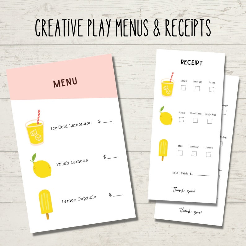 Printable Lemonade Stand Menus and Receipts for Kids Creative - Etsy