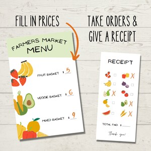 Printable Farmers Market Stand Menus and Receipts for Kids Creative ...