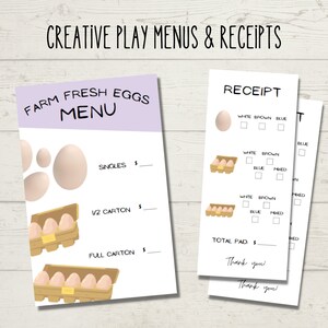 Printable Fresh Egg Stand Menus and Receipts for Kids Creative Play ...