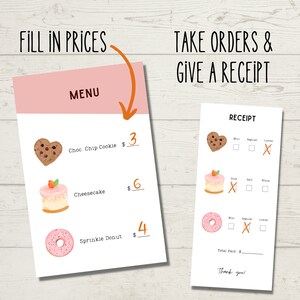 Printable Bakery Menus and Receipts for Kids Creative Play - Etsy