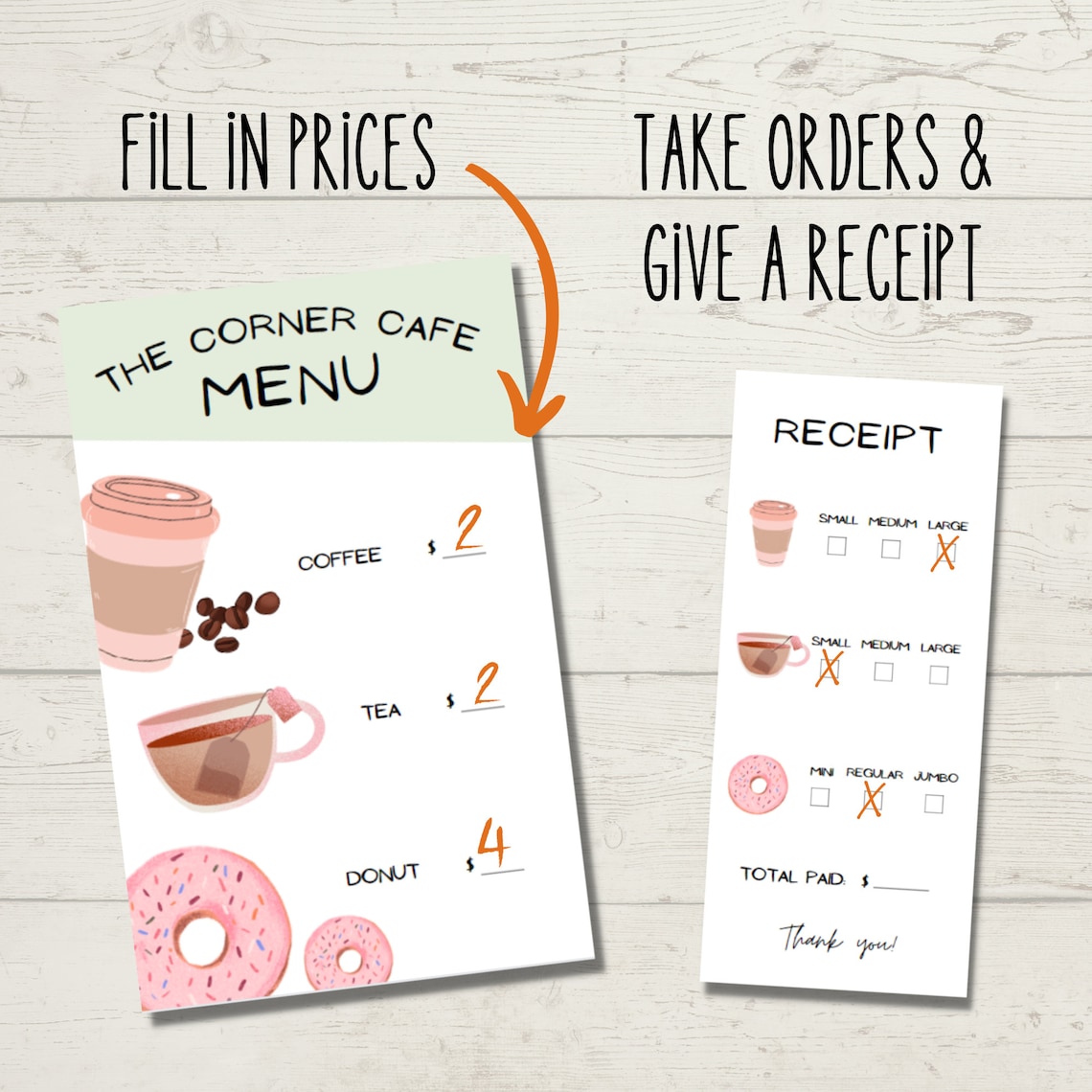 Printable Cafe Menus and Receipts for Kids Creative Play, Pretend ...
