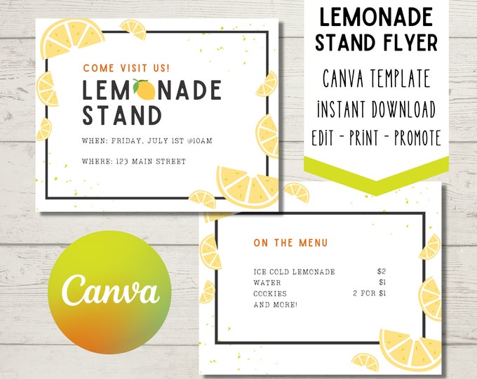 Lemonade Stand Event Flyer EDITABLE TEMPLATE Easily - Etsy
