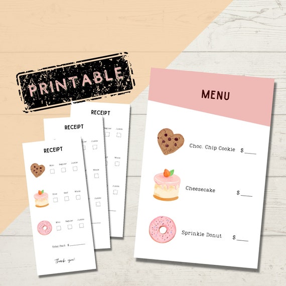 Printable Bakery Menus and Receipts for Kids Creative Play - Etsy