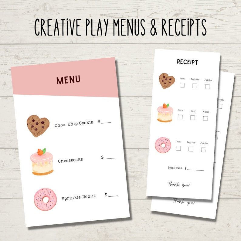 Printable Bakery Menus and Receipts for Kids Creative Play - Etsy