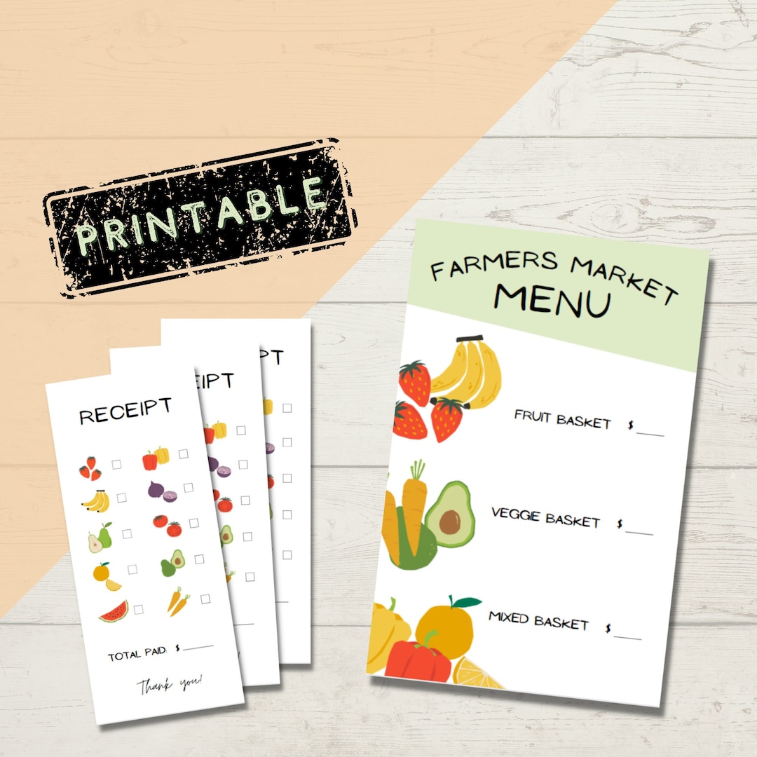 Printable Farmers Market Stand Menus and Receipts for Kids Creative ...