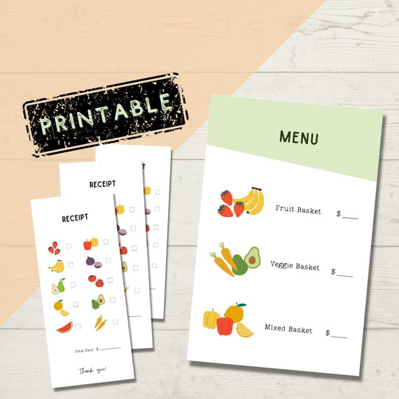 Printable Farmers Market Stand Menus and Receipts for Kids - Etsy