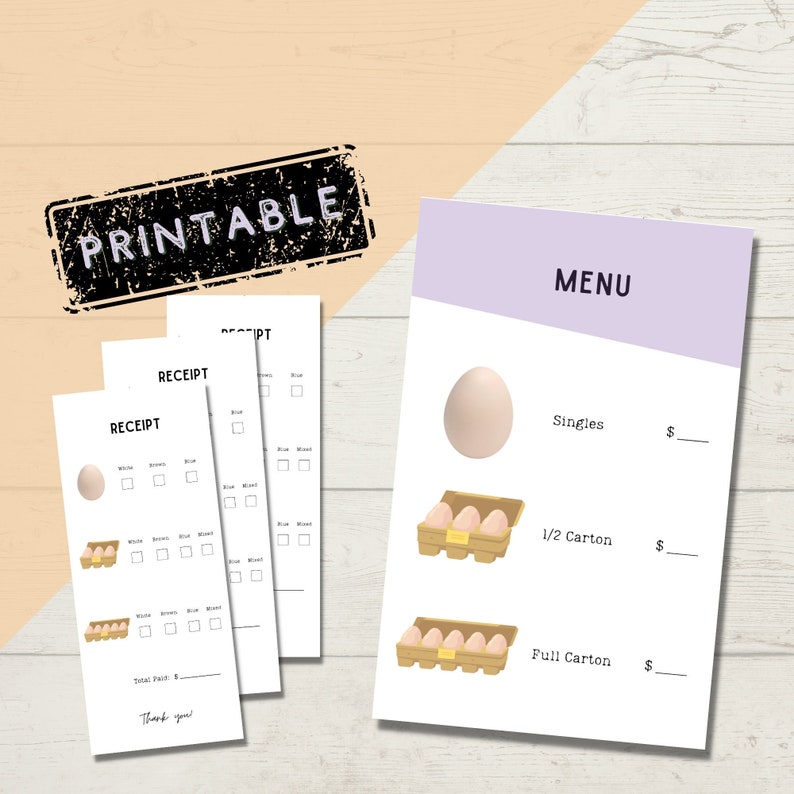 Printable Fresh Egg Stand Menus and Receipts for Kids Creative - Etsy