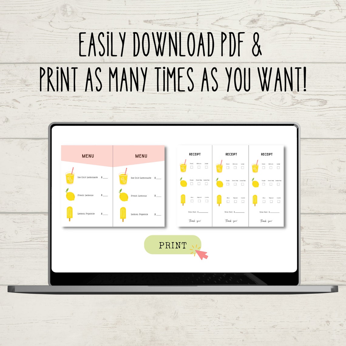 Printable Lemonade Stand Menus and Receipts for Kids Creative - Etsy