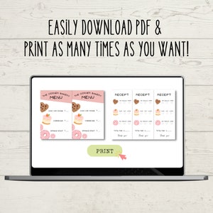 Printable Bakery Menus and Receipts for Kids Creative Play, Pretend ...