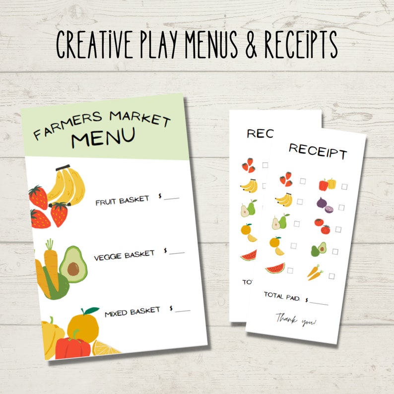 Printable Farmers Market Stand Menus and Receipts for Kids Creative ...
