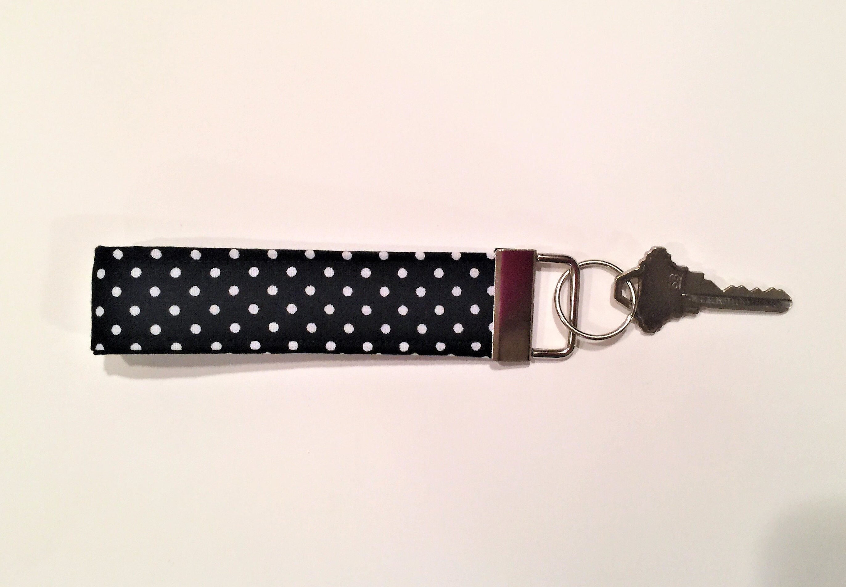 Black Short Lanyard, Black Key Wristlet, Black Keychain, Polka Dot Key ...