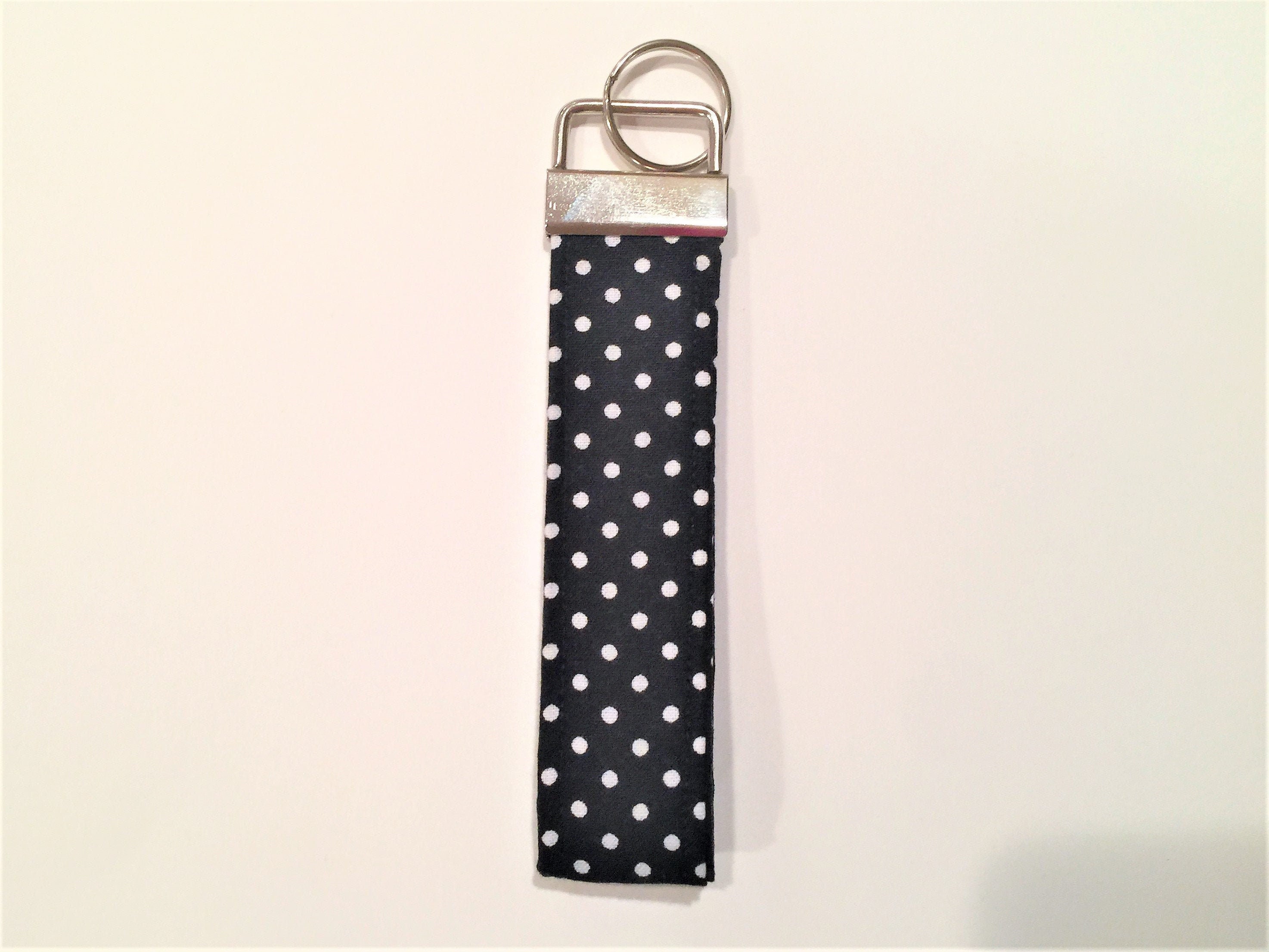 Black Short Lanyard, Black Key Wristlet, Black Keychain, Polka Dot Key ...