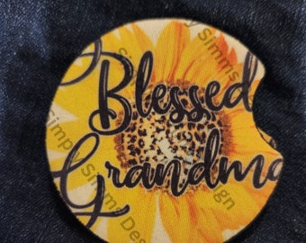 Blessed Grandma Car Coasters Set option of Single or Set of 2 Car ...