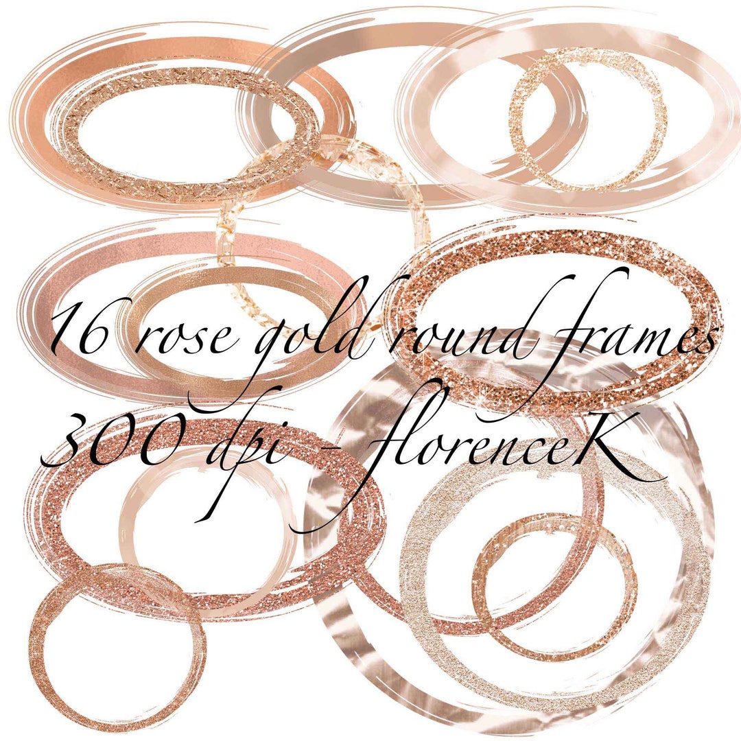 16 Pink Rose Gold Copper Digital Glitter Metallic Round Frames ...