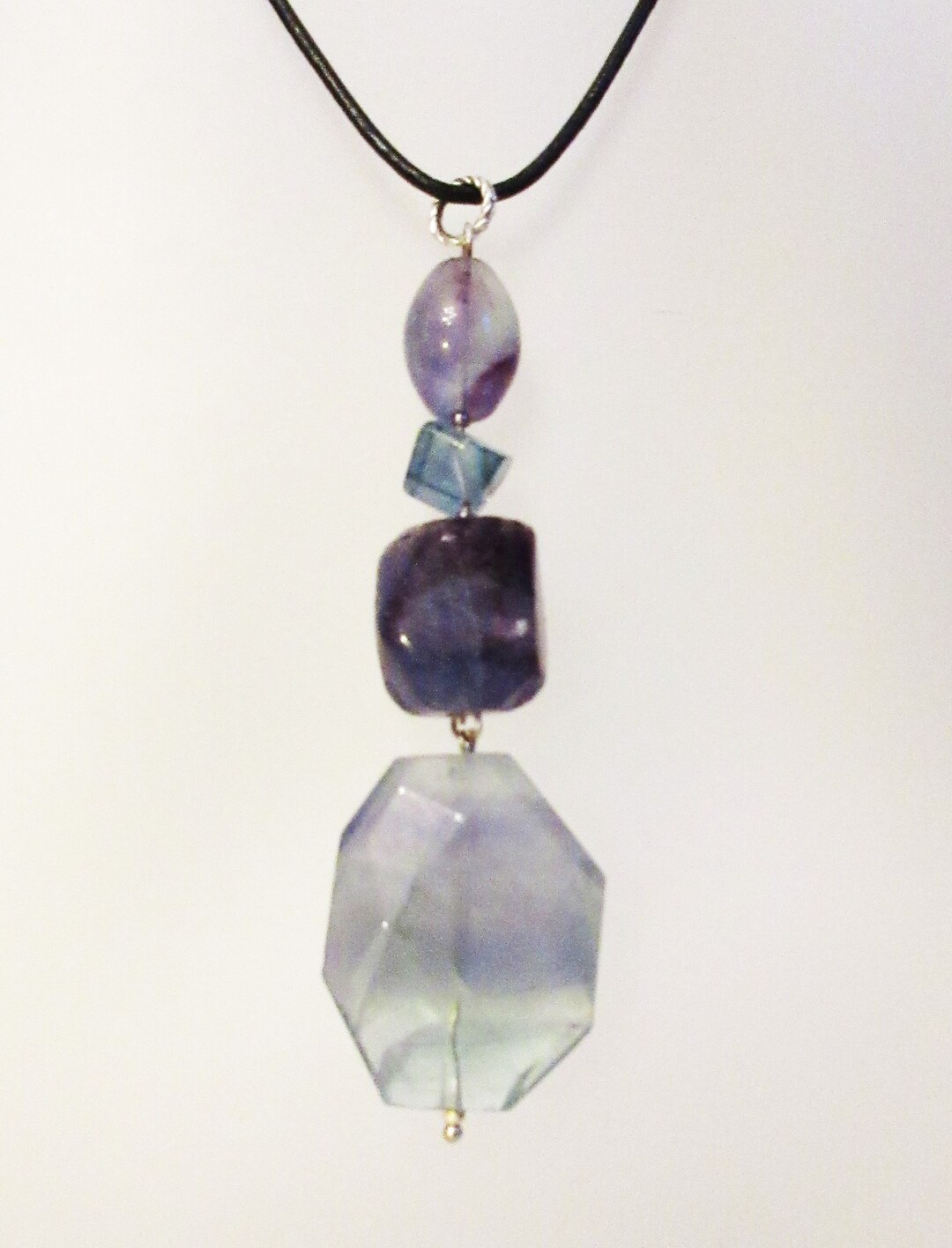 Rainbow Fluorite Long Fluorite Boho Pendant Necklace, Adjustable Black ...