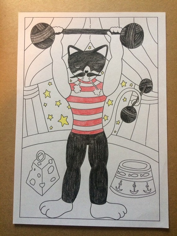 Strongman Vintage Circus Colouring Page | Etsy