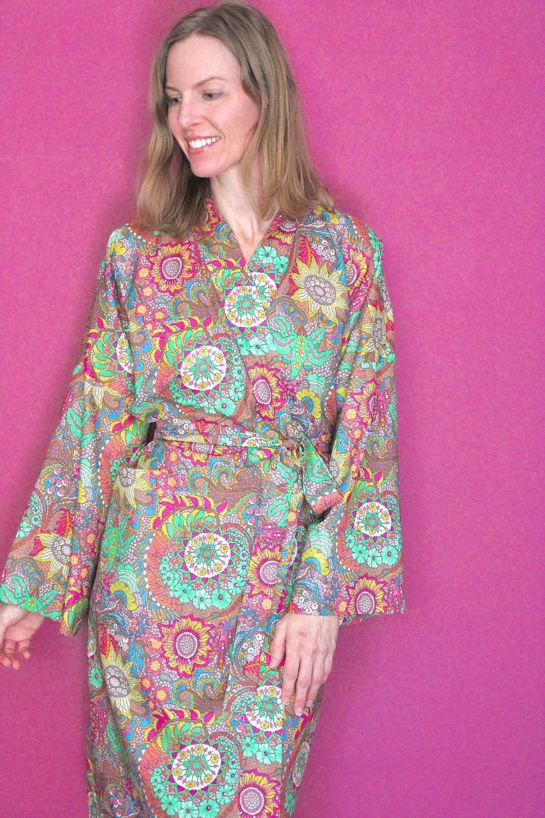 Cotton Kimono Robe, Pretty Housecoat, Custom Lengths in Modern Pastel ...