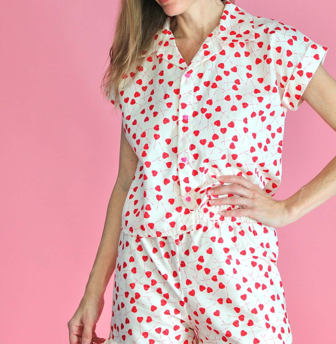 Cute Print Cotton Pajama Gift Set, Cuffed Short Sleeve Top and Pants - Etsy