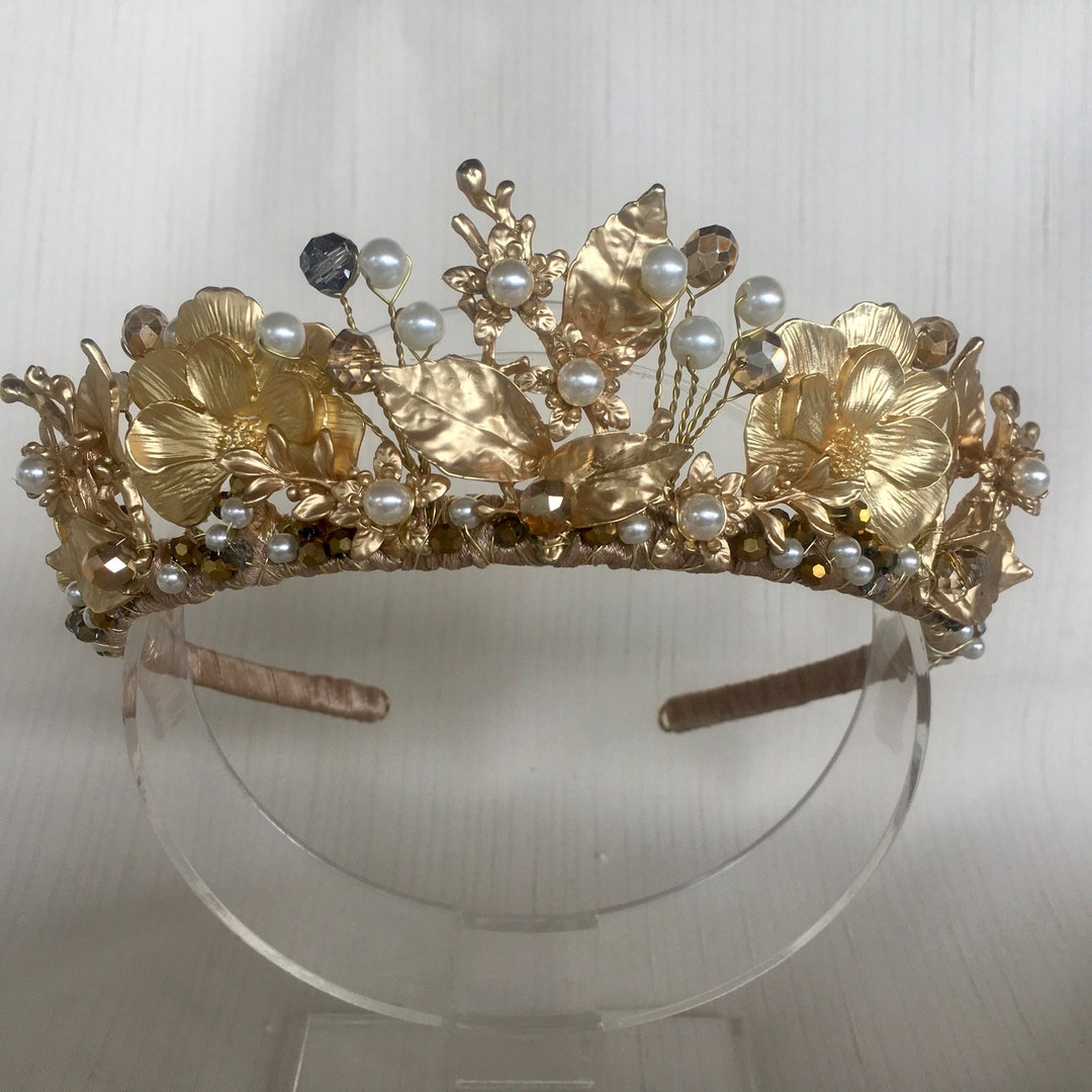 Cassia, Golden Flower Crown, Wedding Crown, Wedding Tiara, Bridal ...