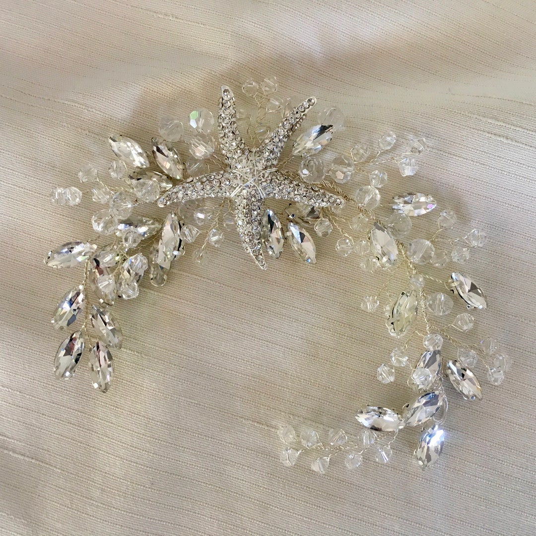 Jewel Starfish Headband, Beach Wedding Hair Vine, Comb Option, Beach ...