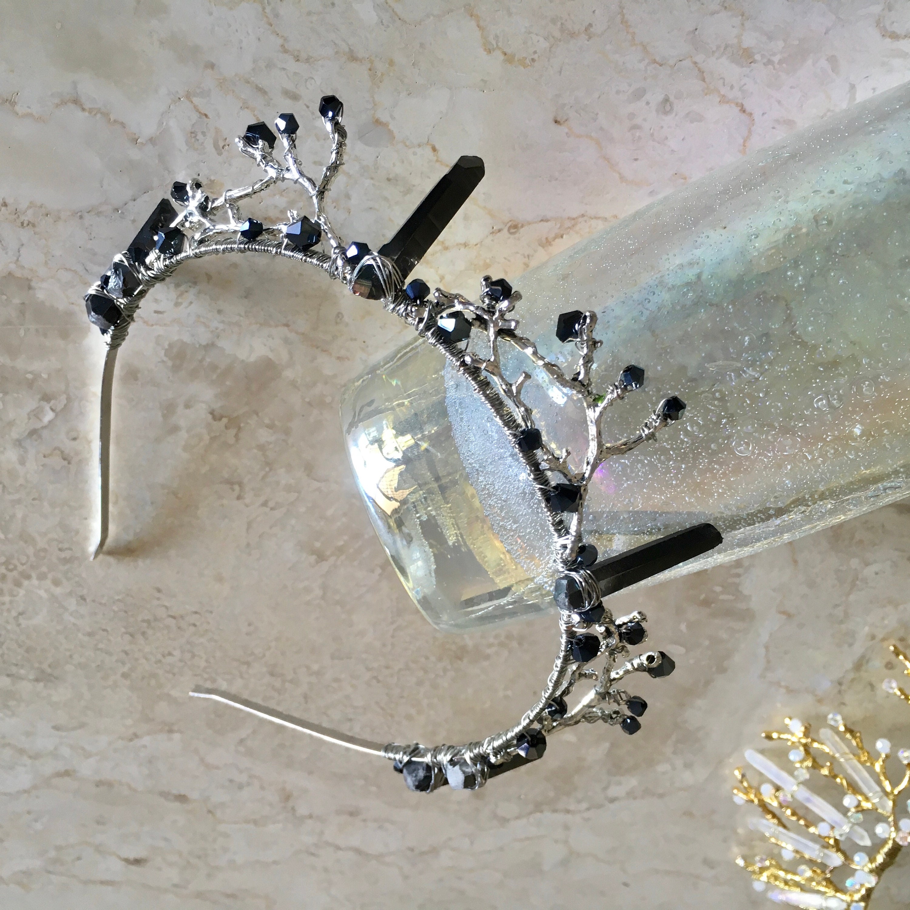 Juniper Black Quartz Crystal Crown Crystal Point Headpiece - Etsy