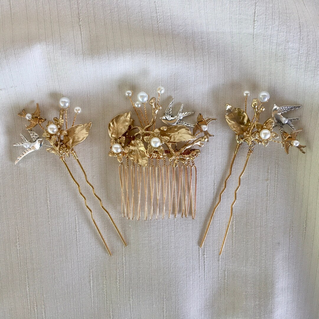 Briar, Little Bird Hair Comb and Pin Set, Bridal Headpiece - Etsy