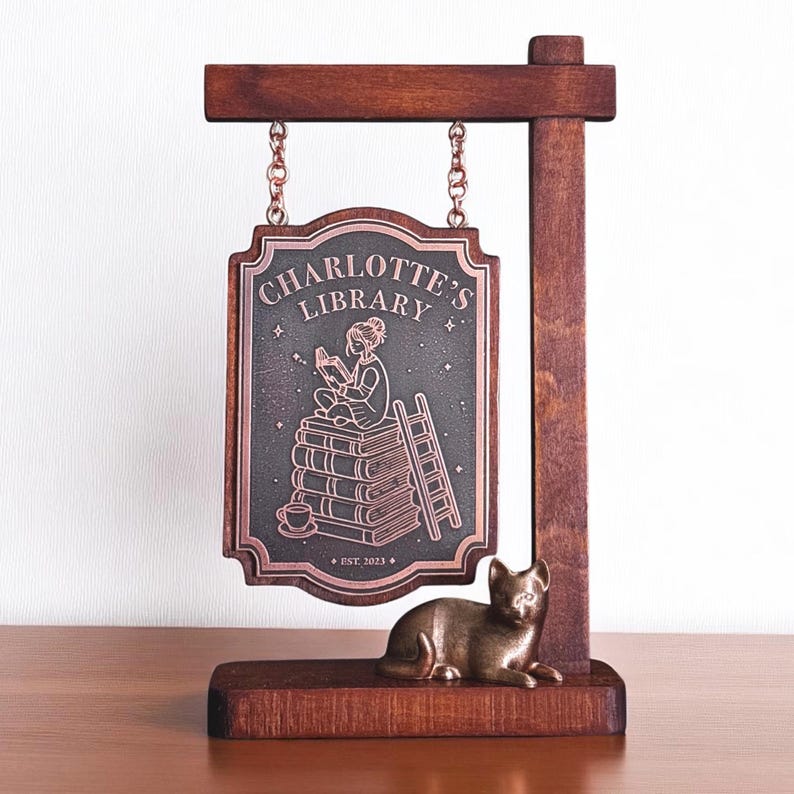 Personalized Library Sign, Mini Wooden Signpost, Bookish Library Decor ...