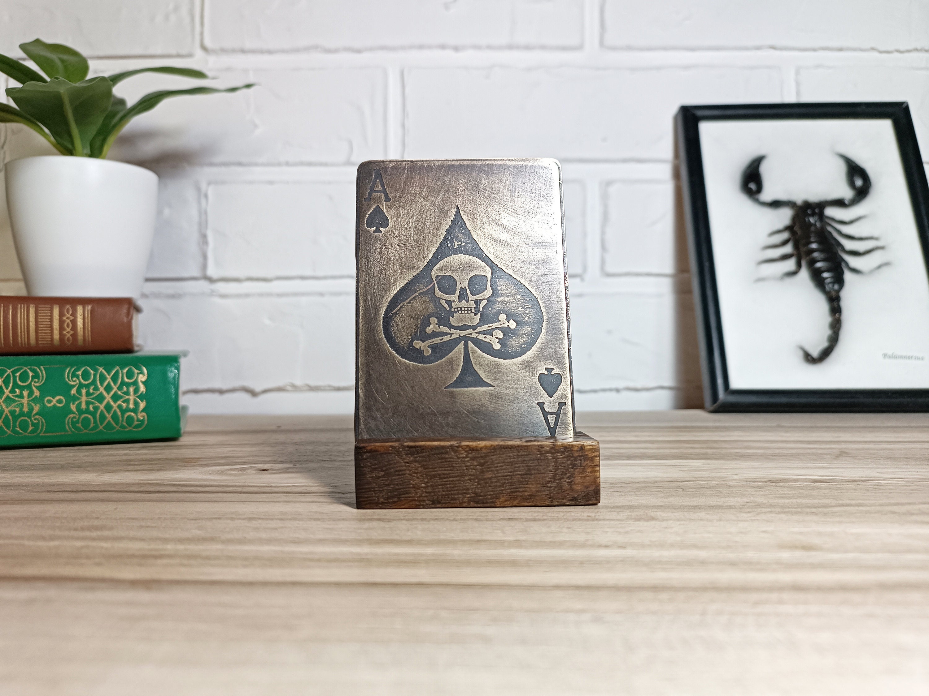 Trench Art Brass Vietnam War ACE of SPADE Death Skull Card Military ...