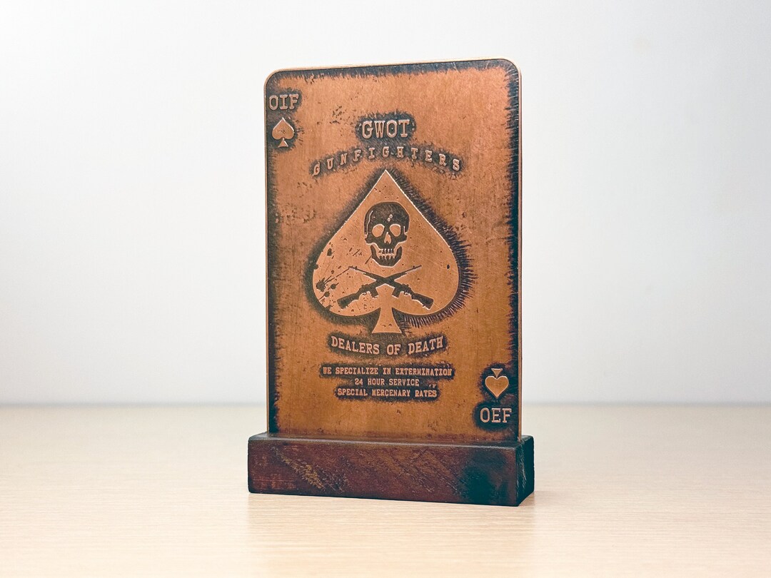 GWOT Veteran War Death Card Gunfighters Skull OIF OEF Propaganda Copper ...