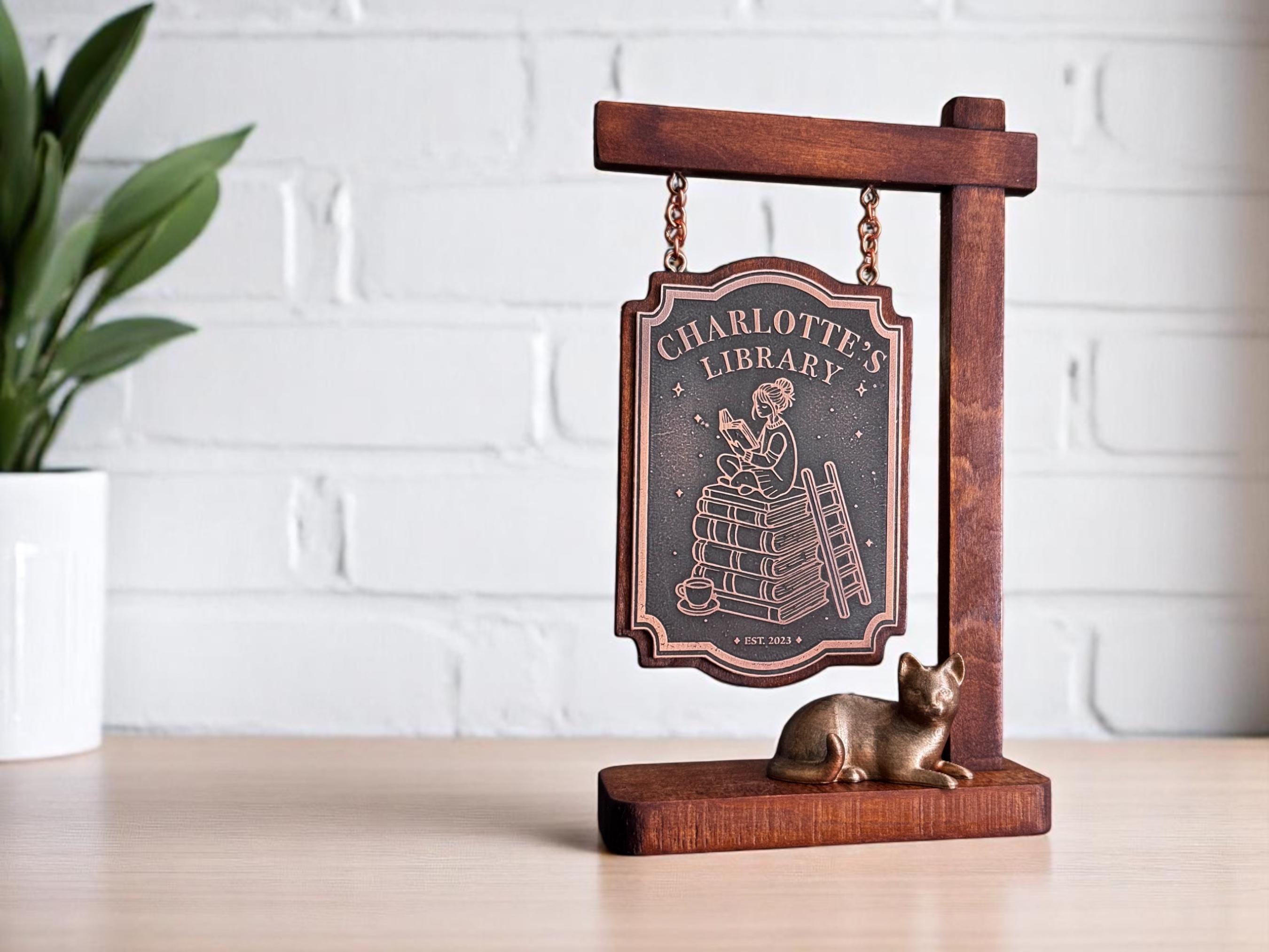Personalized Library Sign, Mini Wooden Signpost, Bookish Library Decor ...