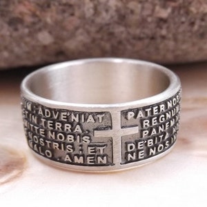 Men's Ring in 925 Silver, Prayer Ring in Latin, Our Father Ring ...