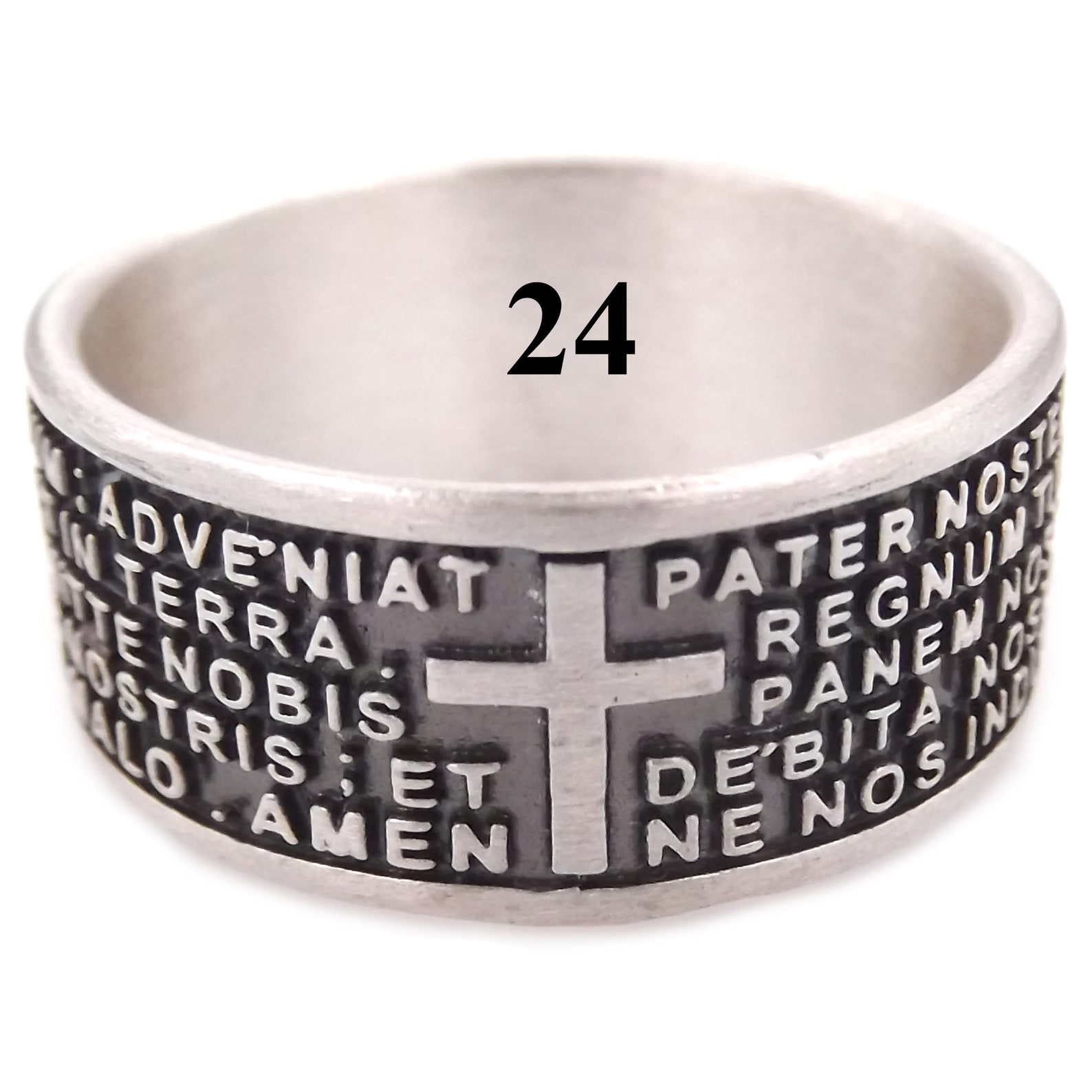 Men's Ring in 925 Silver, Prayer Ring in Latin, Our Father Ring ...