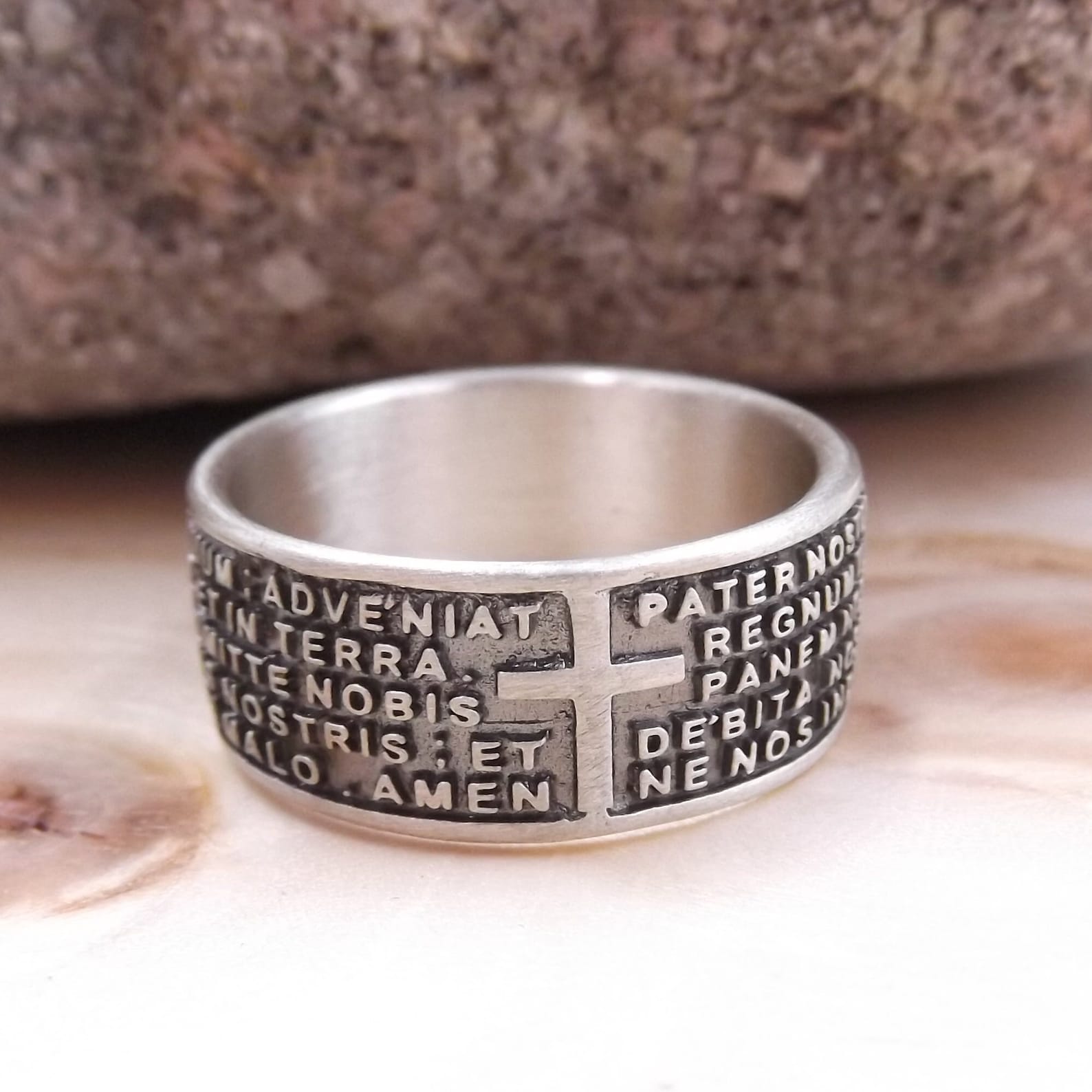 Men's Ring in 925 Silver Prayer Ring in Latin Our Father - Etsy