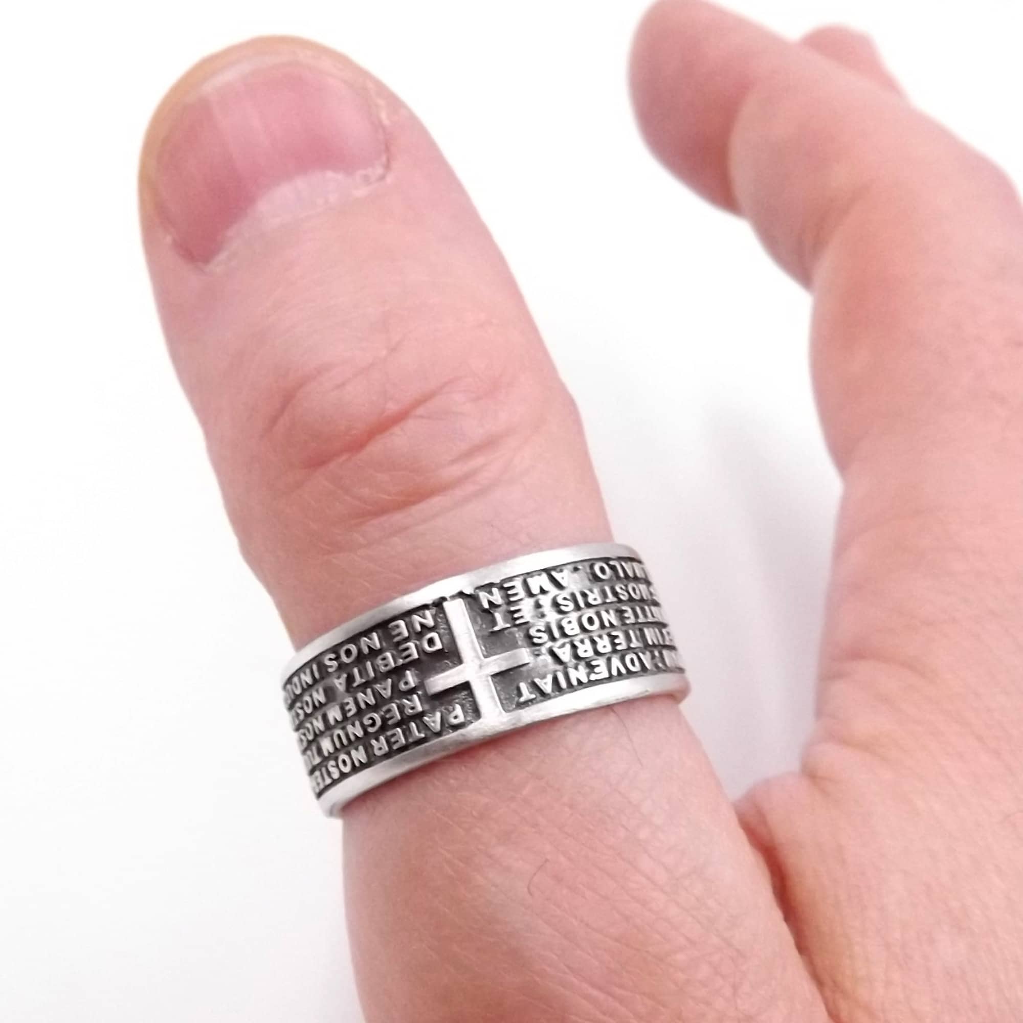 Men's Ring in 925 Silver Prayer Ring in Latin Our Father - Etsy
