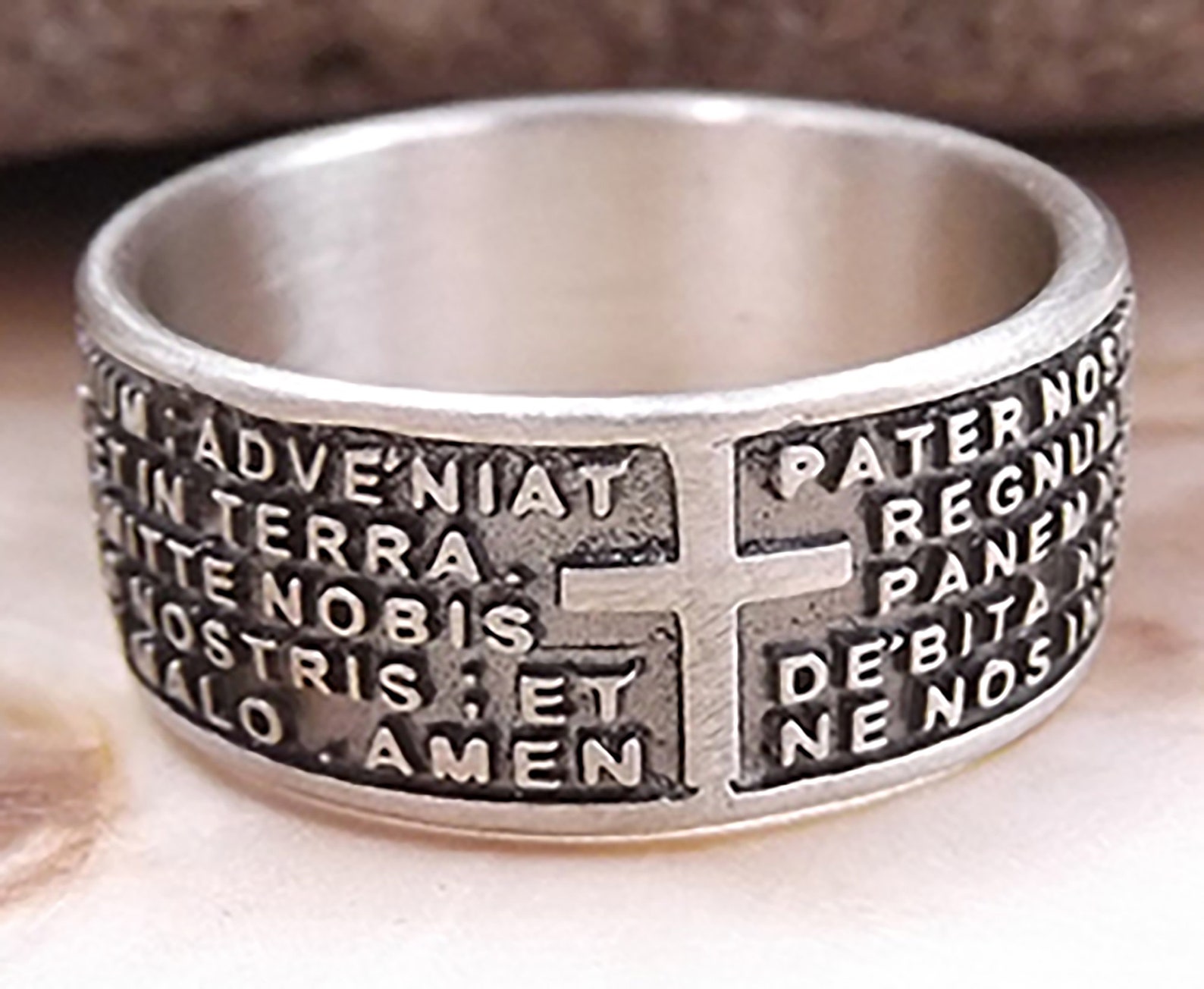 Men's Ring in 925 Silver, Prayer Ring in Latin, Our Father Ring ...