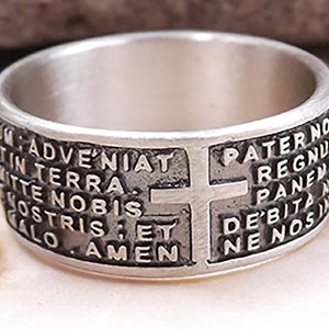 Men's Ring in 925 Silver, Prayer Ring in Latin, Our Father Ring ...