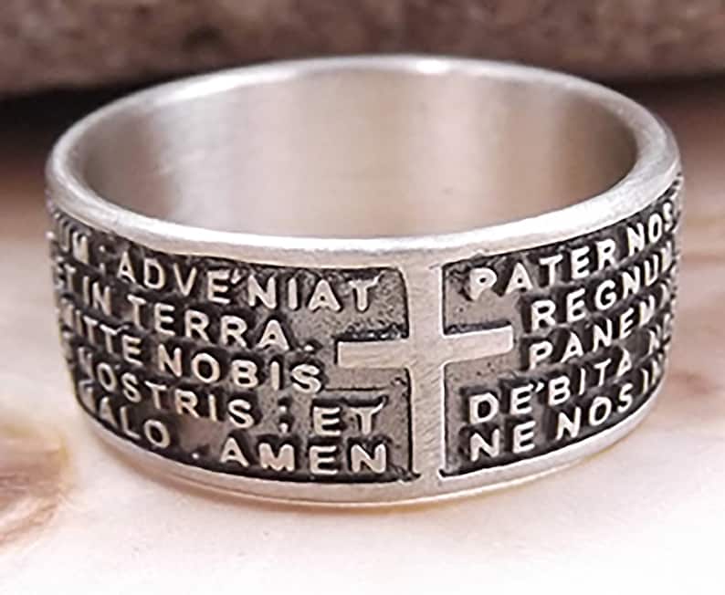 Men's Ring in 925 Silver, Prayer Ring in Latin, Our Father Ring ...